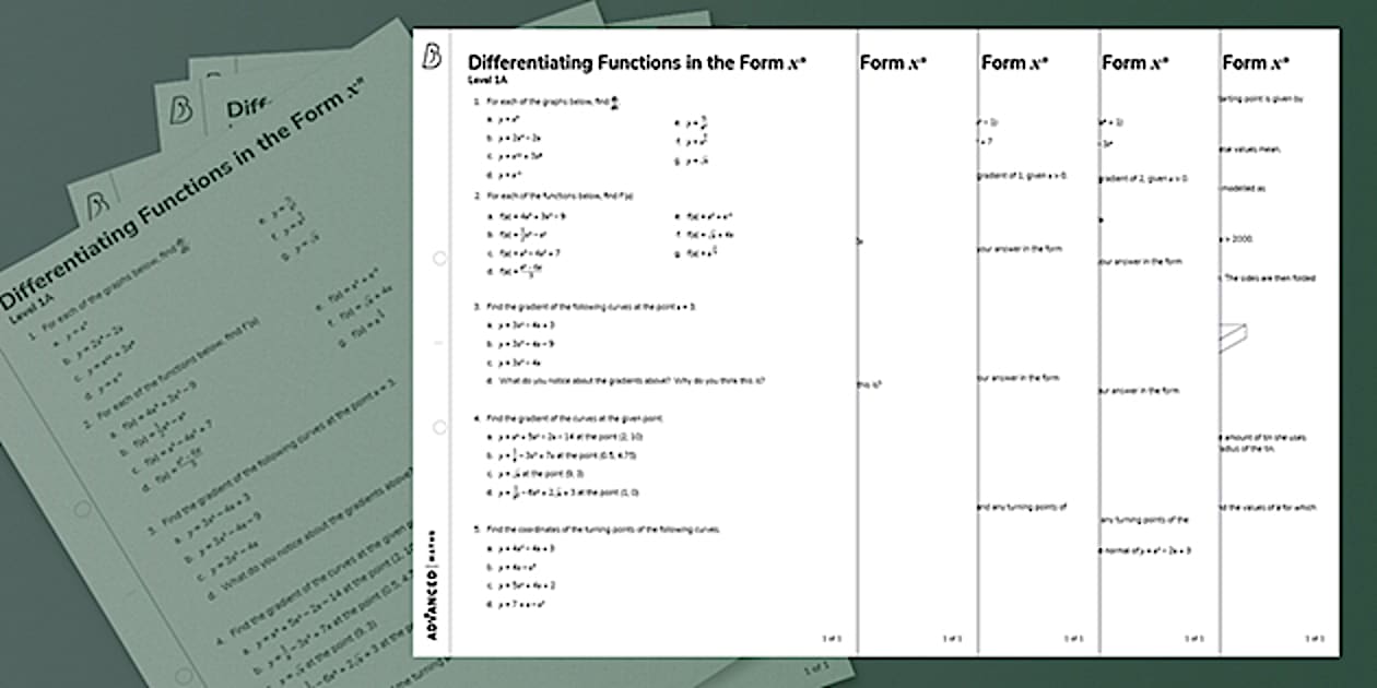 Differentiating Functions Of The Form X N Progression Pack